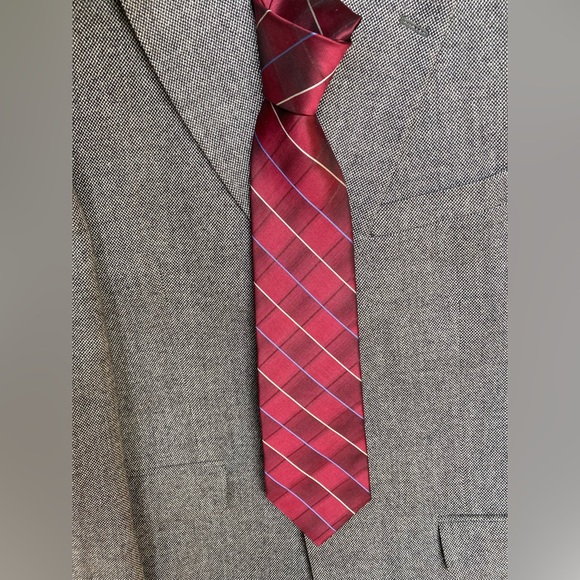Murano | Accessories | Murano Silk Tie Burgundy Red With Blue And Cream ...
